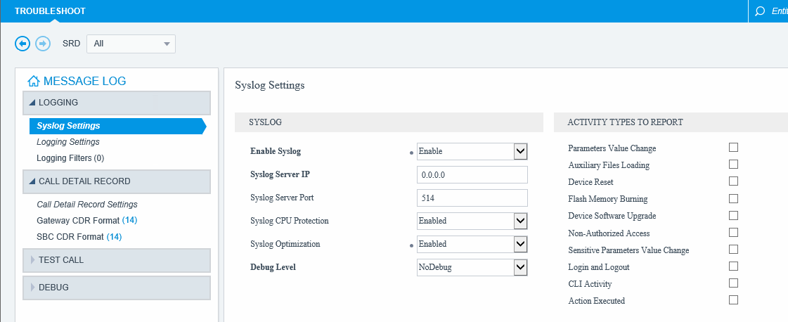 AudioCodes SBC - SMDR/CDR call logging & accounting